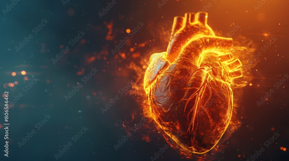 A stylized heart shape composed of thin lines that pulsate with a ...