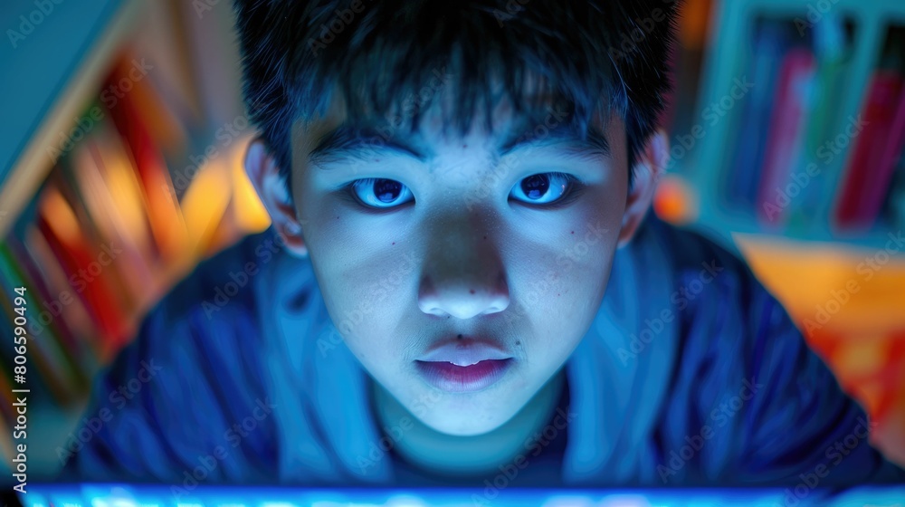 The picture of the southeast asian boy is working as the coding ...