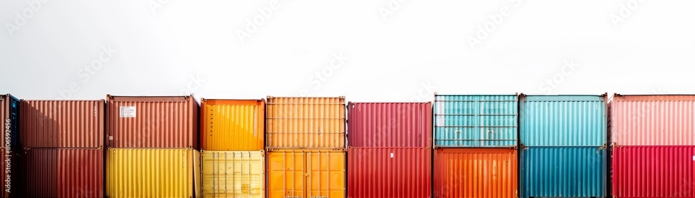 Brightly Colored Shipping Containers Stacked on white background with ...