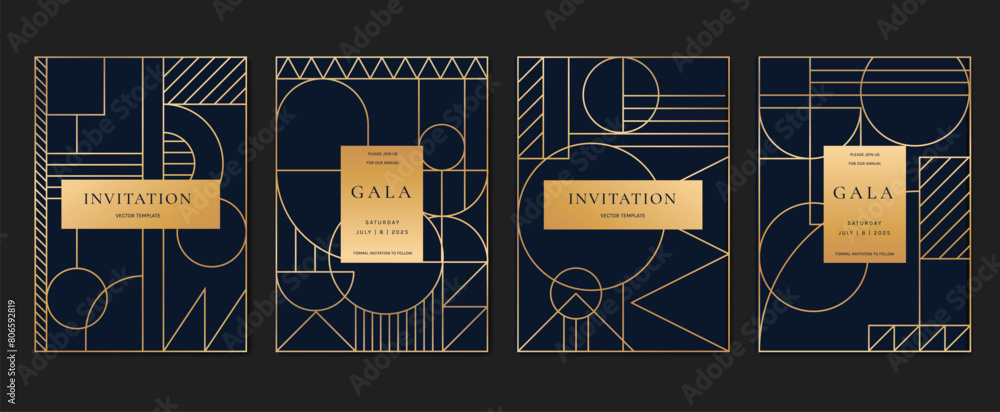 Geometric line pattern cover design vector. Set invitation card of ...