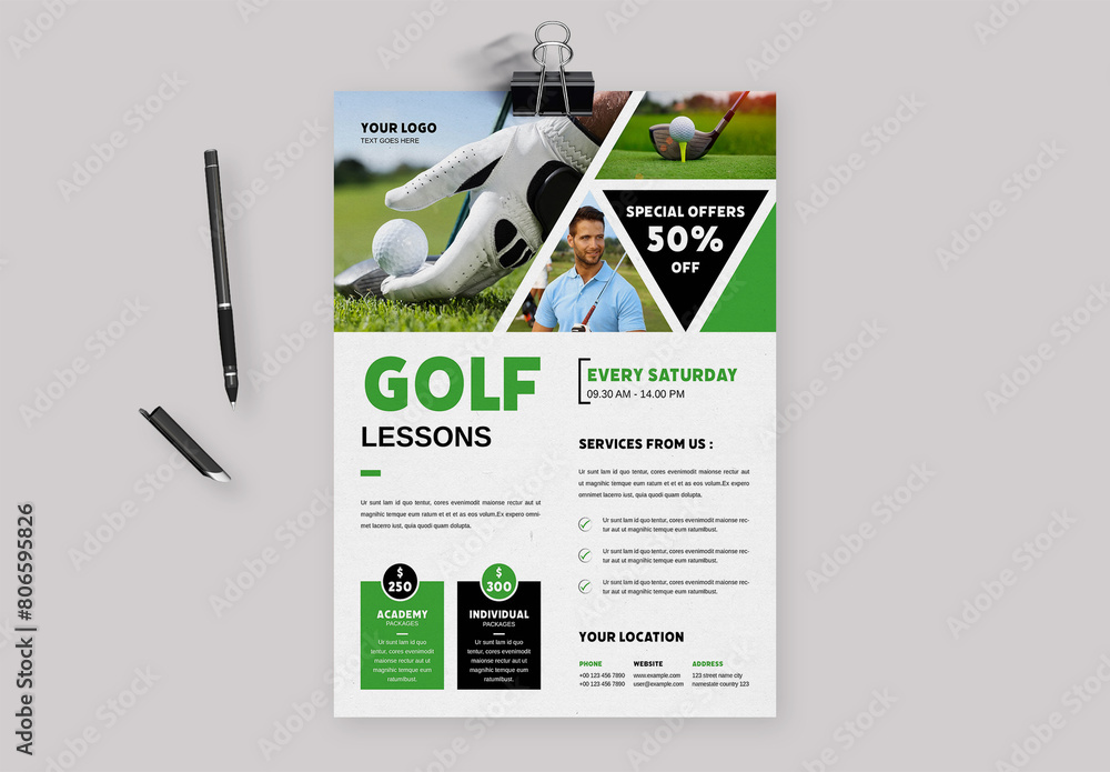 Golf Lessons Flyer Template Stock Template | Adobe Stock