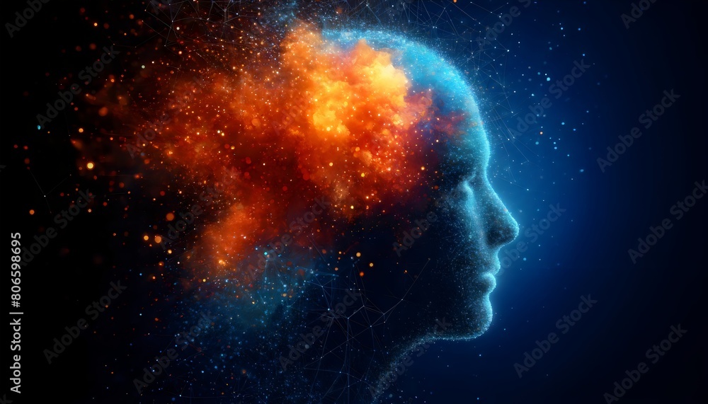 Cosmic Consciousness, depicts the silhouette of a human head profile ...