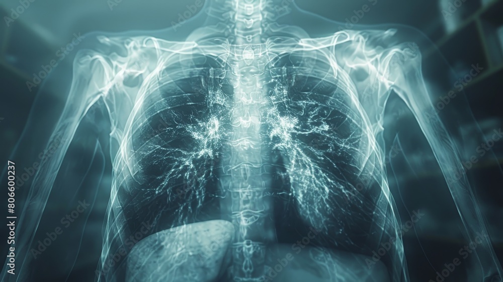 Radiographic View: Human Chest, Ribs, Heart, Clinical X-Ray, Diagnostic ...