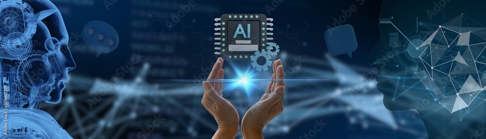 Concept, communication, AI, graphic display like global internet-connected AI, artificial ...