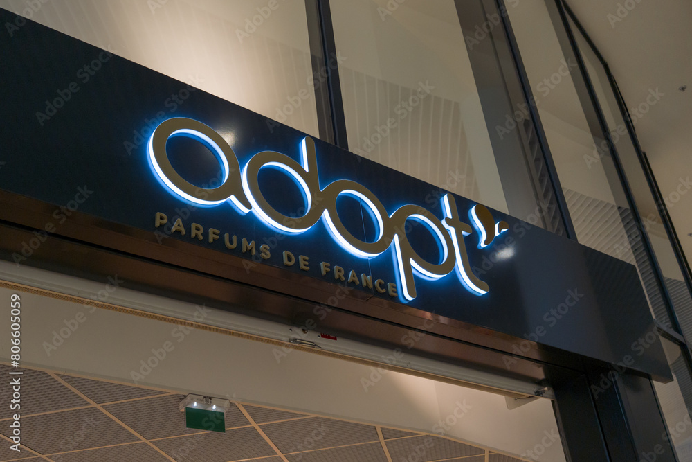 adopt parfums francais sign text chain and brand logo french flag shop ...