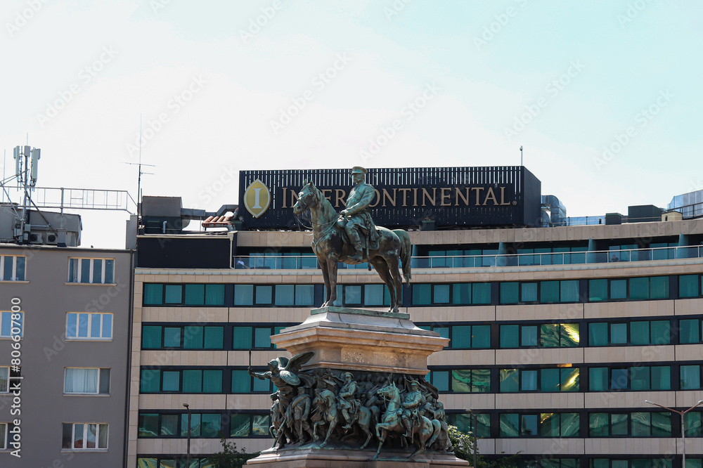Sofia, Bulgaria- August 18, 2023: The Monument to the Tsar Liberator statue at the square in ...