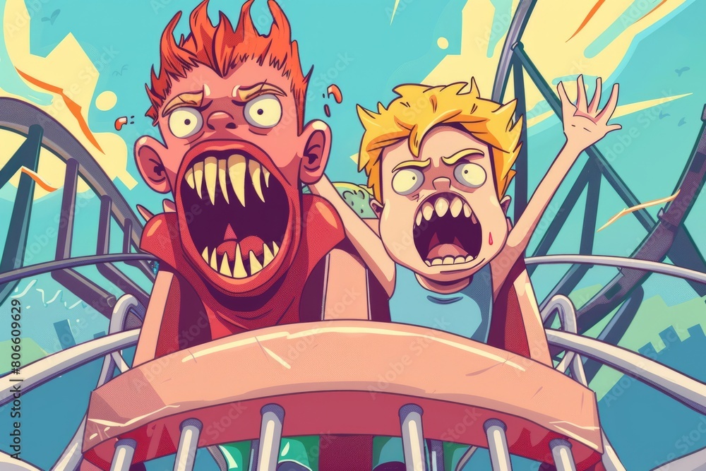 Cartoon cute doodles of a person and their inner demon having a staring ...