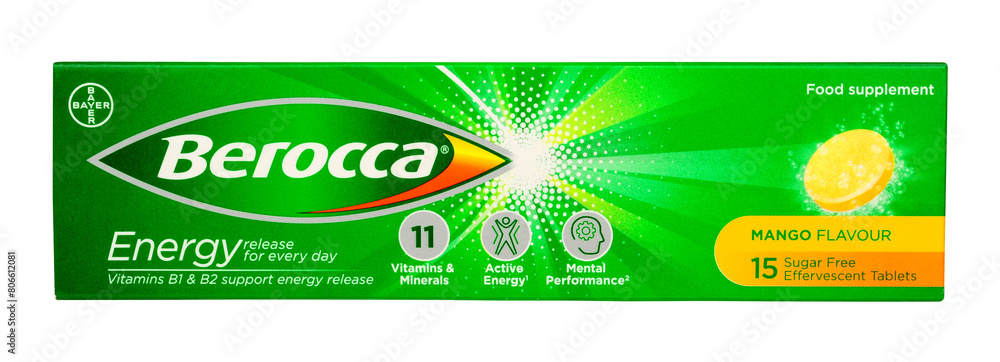 Berocca mango flavour effervescent tablets in a pack containing 15 ...