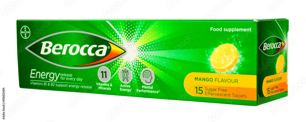 Berocca mango flavour effervescent tablets in a pack containing 15 ...
