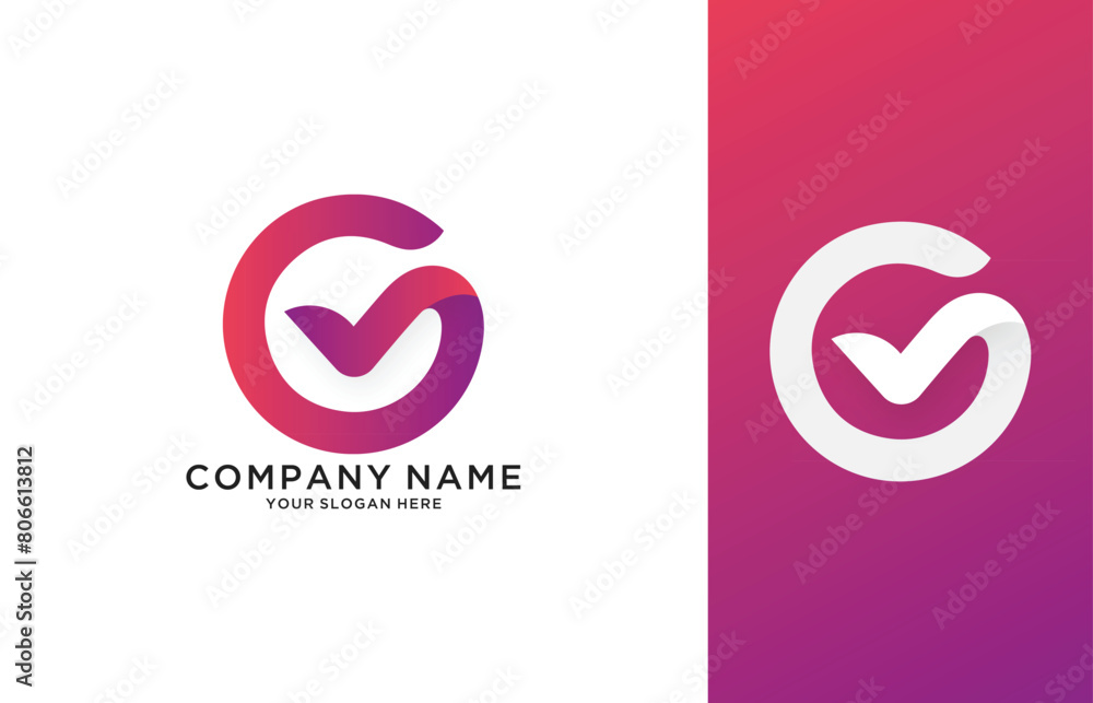 G Logo letter in purple gradient logo with a check mark icon is full ...