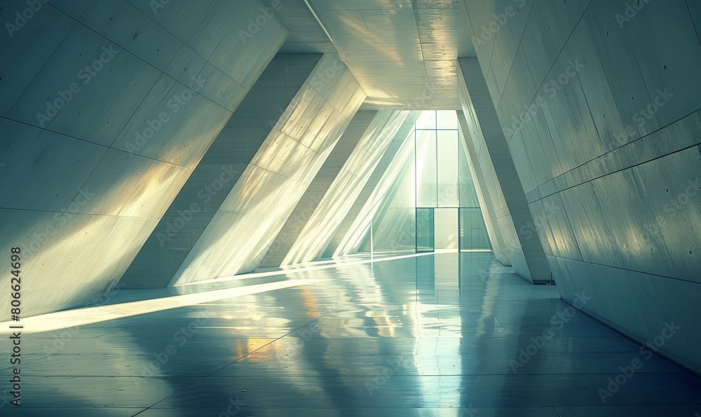 Abstract light and shadows play inside a modern concrete architectural ...