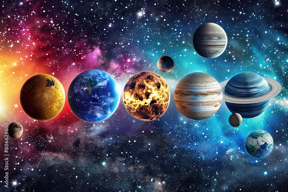 Generative ai on theme of parade of planets in solar system, bright ...