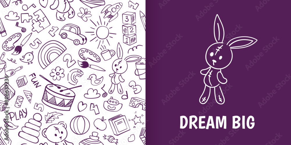 Preschool kindergarten doodle seamless pattern. Educational toys ...