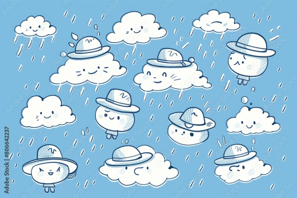 Cartoon cute doodles of a world where everyone wears hats made of ...