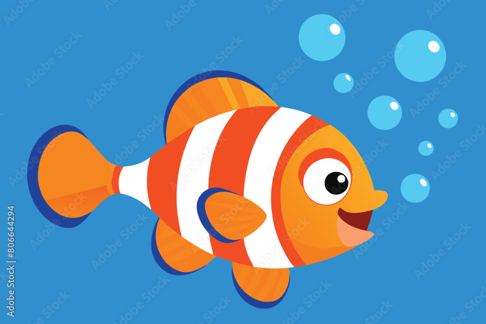 Watercolor Cute Aquatic Animals, Fish, Clown fish. Cartoon, green fish ...