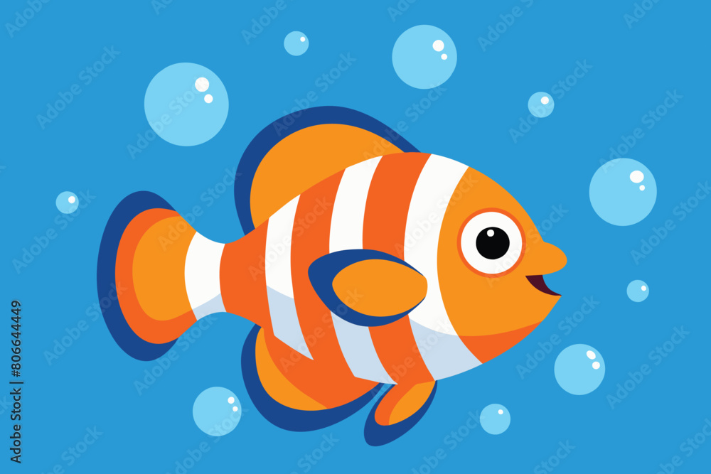 Watercolor Cute Aquatic Animals, Fish, Clown fish. Cartoon, green fish ...