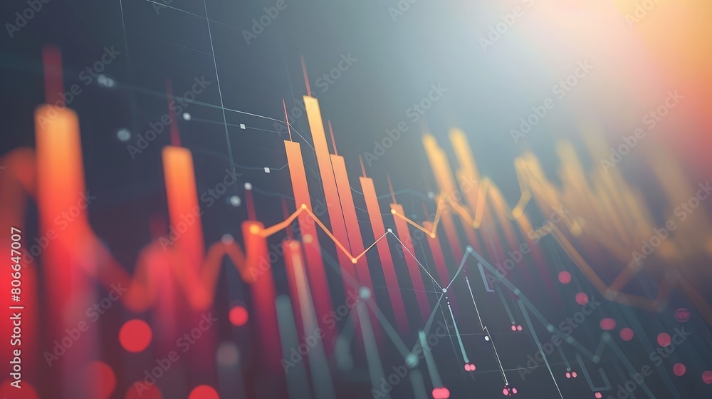 financial chart with line graph, bar chart and stock numbers in stock ...