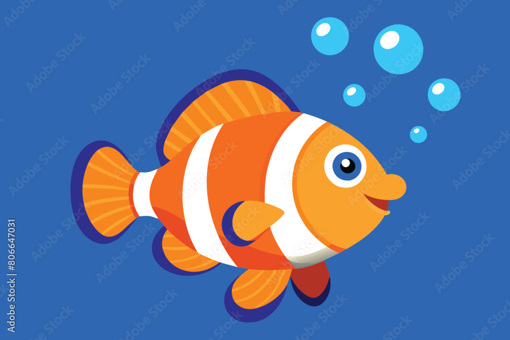Watercolor Cute Aquatic Animals, Fish, Clown fish. Cartoon, green fish ...