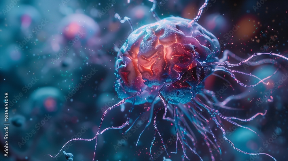 nanobots repairing damaged neurons in the brain, depicting the ...