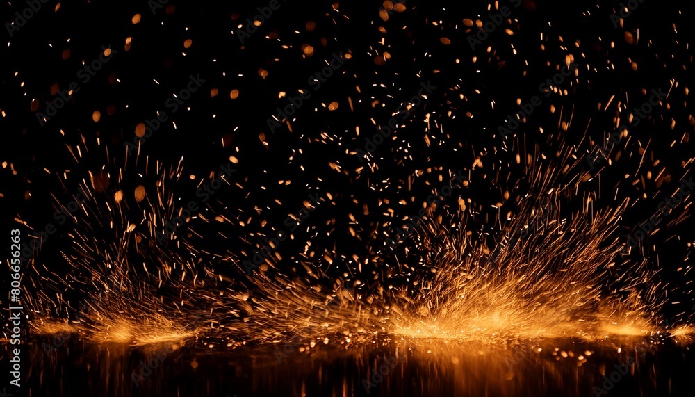 Fire embers particles over black background. A close-up shot of fiery ...