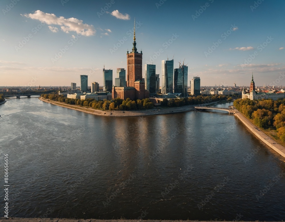 Witness the majestic skyline of Warsaw, with its iconic landmarks such ...