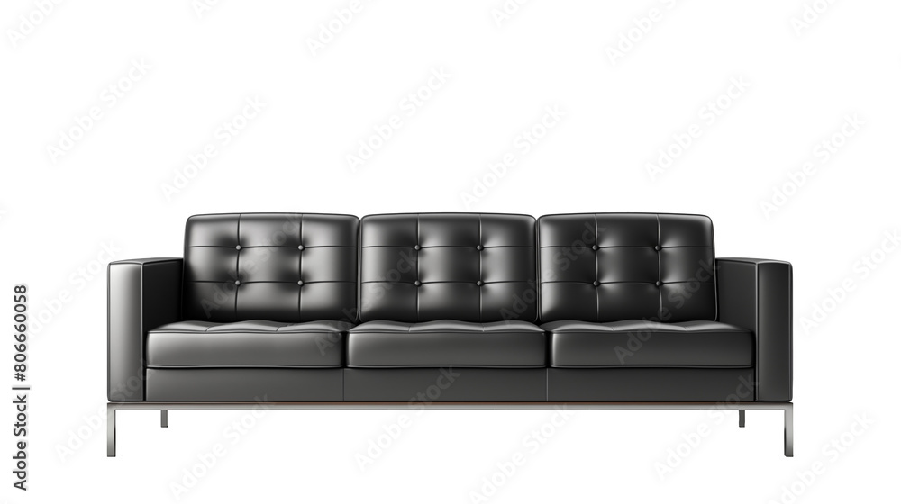 Black leather couch sofa furniture , front view, isolated on ...