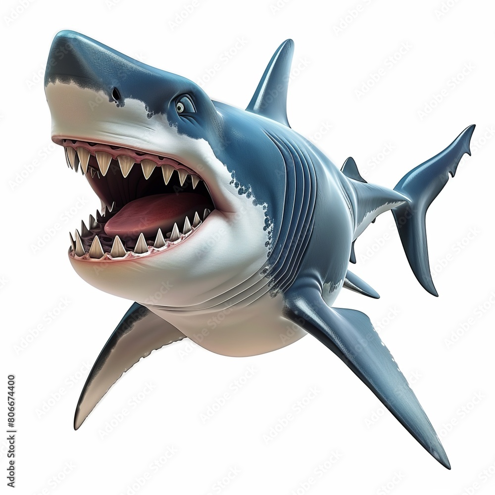 3D rendering cartoon of a megalodon shark swimming in ancient oceans ...