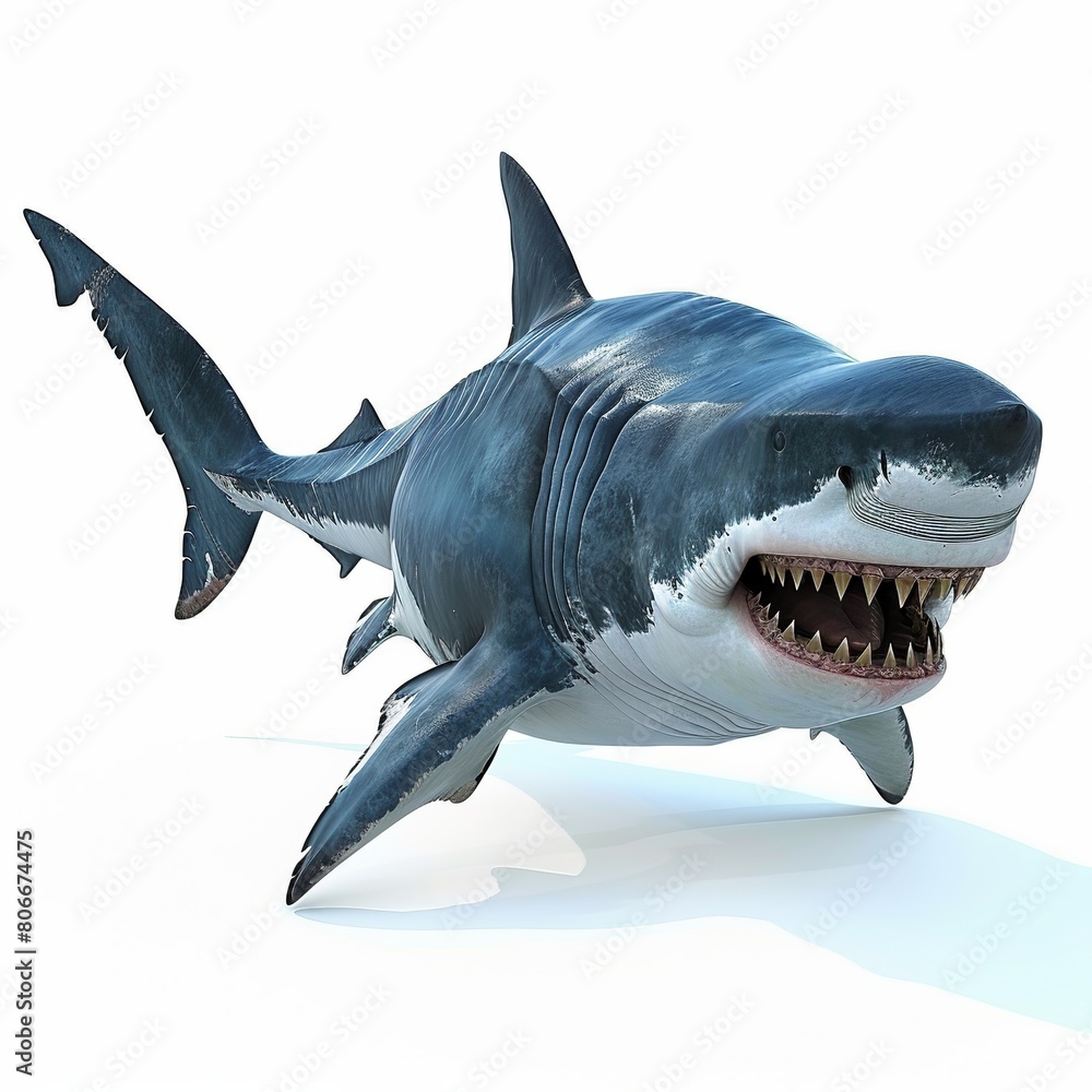 3D rendering cartoon of a megalodon shark swimming in ancient oceans ...