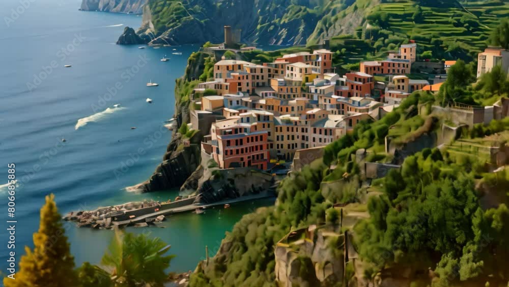 A small village built on the side of a cliff, offering stunning vistas ...