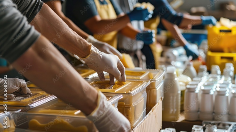 Group of Volunteers Preparing Free Food Rations for Poor People in Need ...