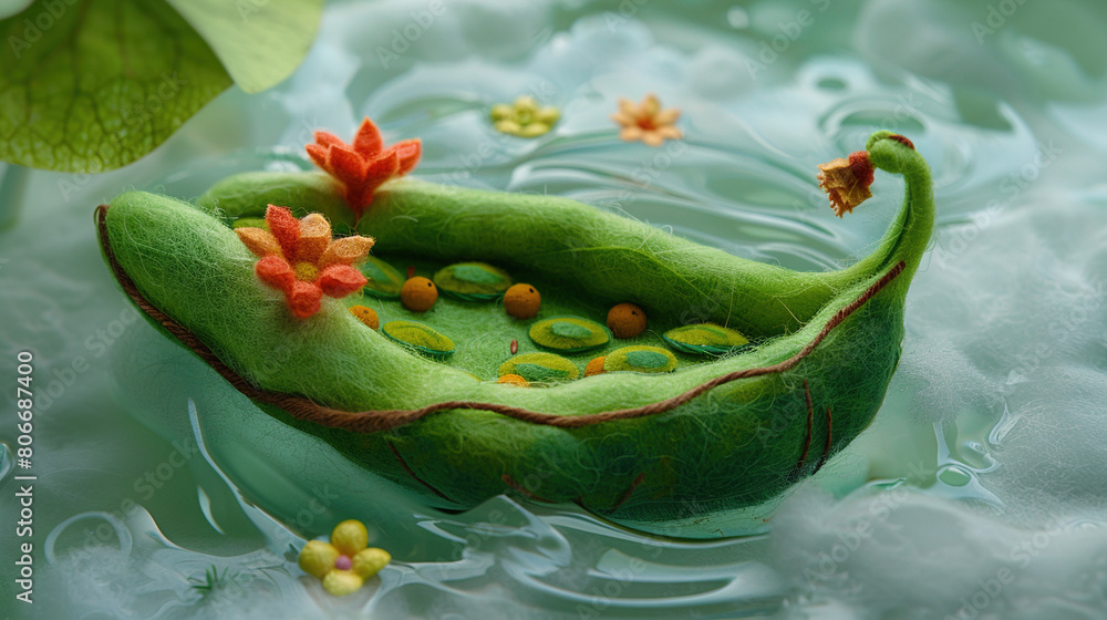 wool felt sculpture of an abstract, whimsical green bean in the shape ...