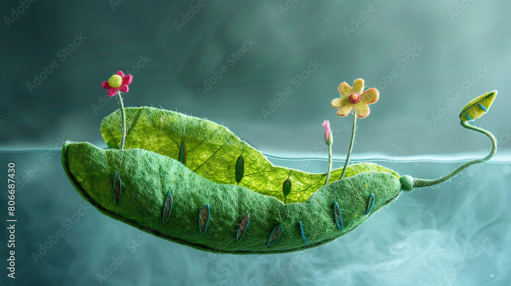 wool felt sculpture of an abstract, whimsical green bean in the shape ...