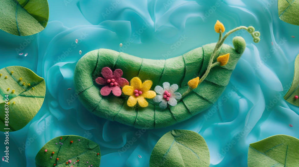 wool felt sculpture of an abstract, whimsical green bean in the shape ...