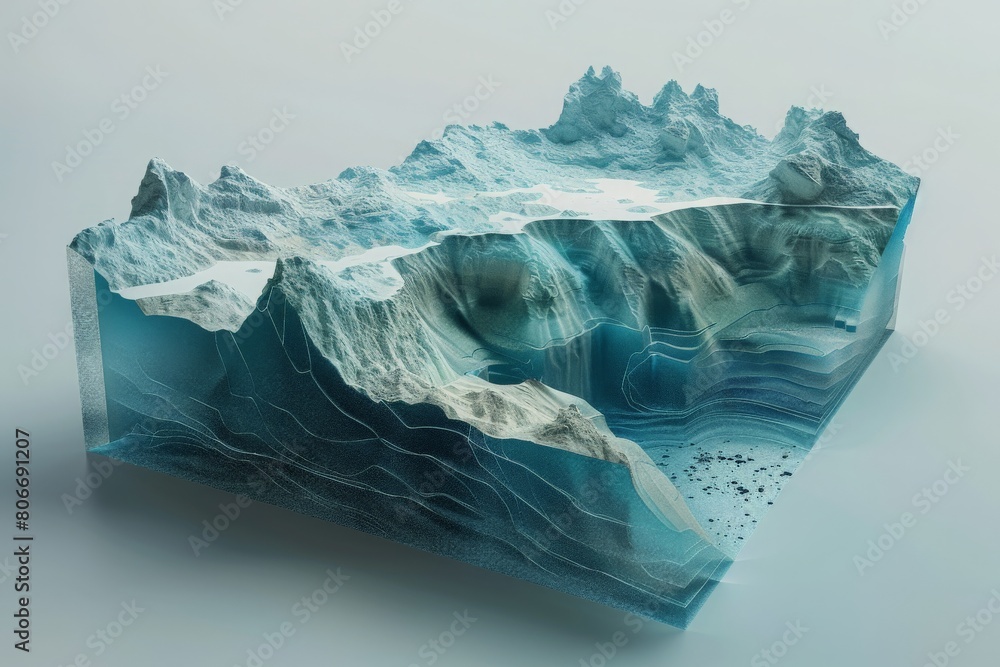 Oceanic trench with bathymetric lines showing the depth contours. The ...