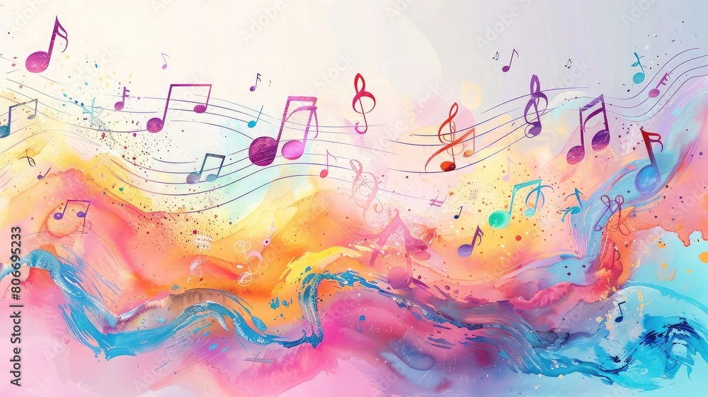 Music notes on color background for music day,Music notes and signs add ...
