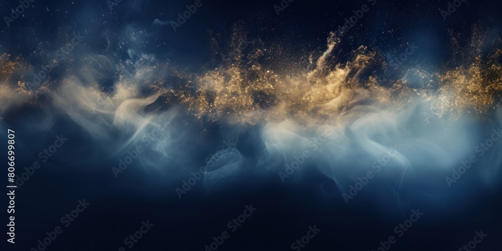 Navy Blue smoke empty scene background with spotlights mist fog with ...