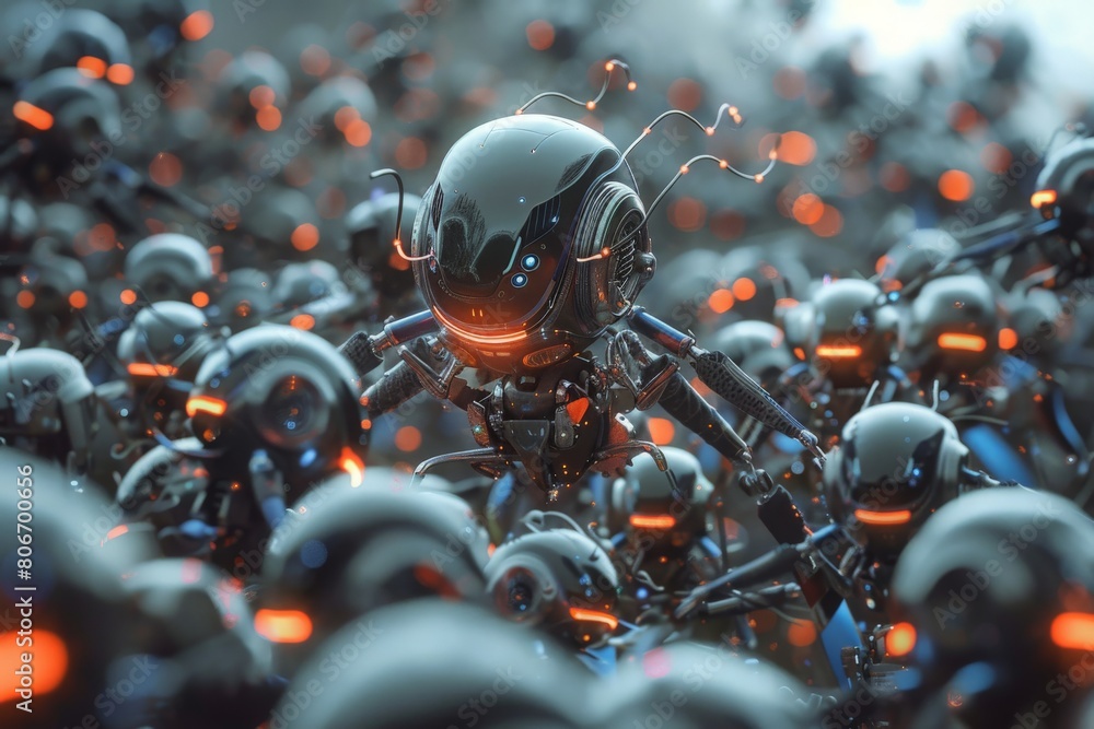 Swarm of microbots assembling a larger structure, emphasizing the ...