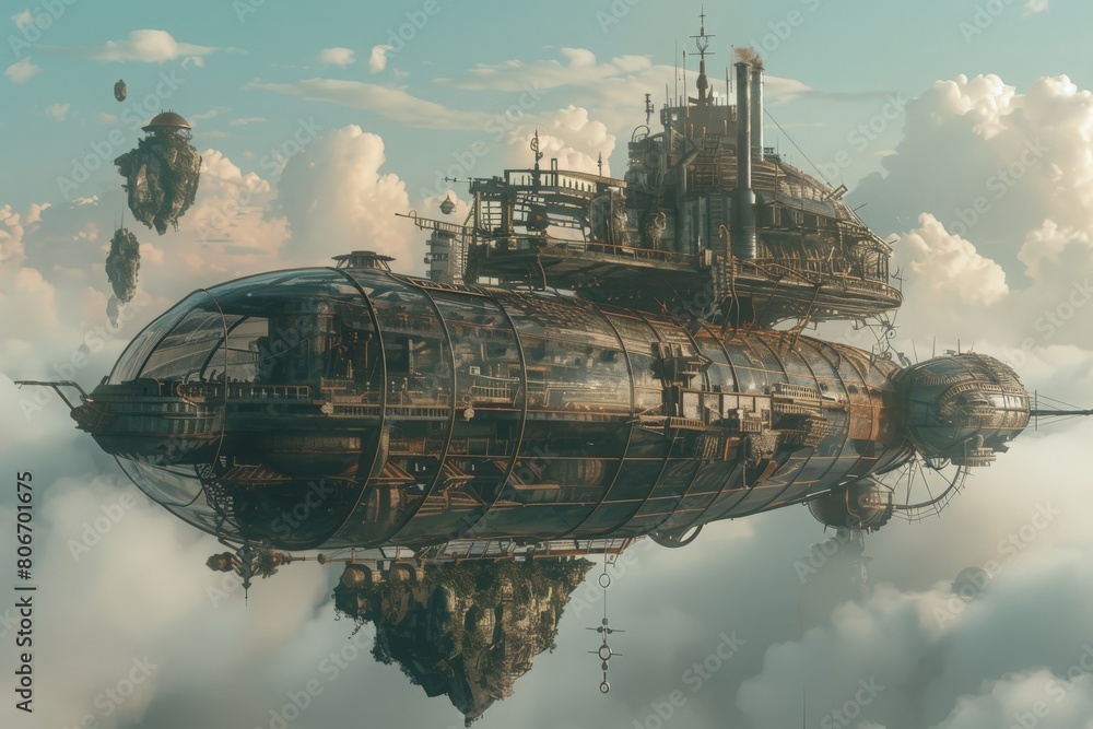 A time-traveling machine, the whole is made of transparent material ...