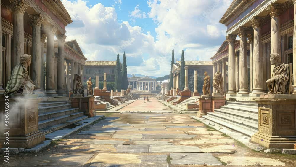 ancient roman city at daytime. animation seamless 4k video looping ...