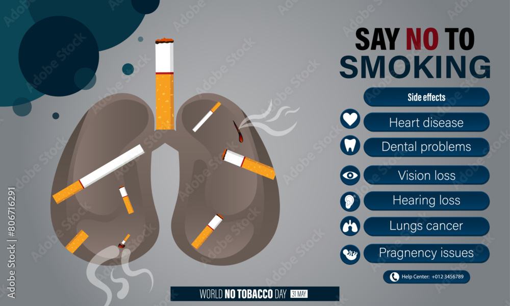 no tobacco day horizontal banner design with cigarettes and lungs ...