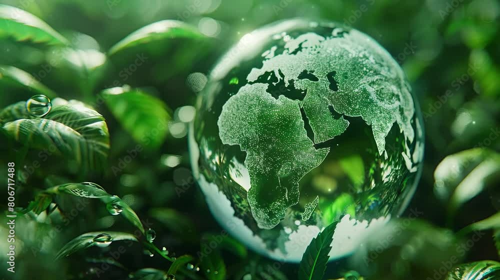Crystal globe with sustainable development and ESG icon for environment ...