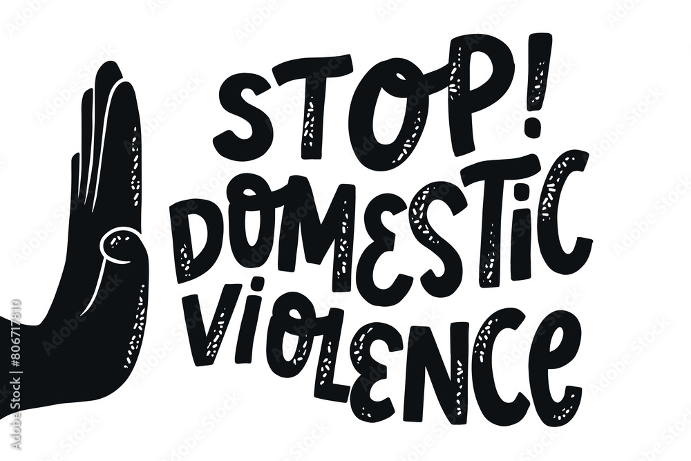 Stop domestic violence lettering quote with hand gesture for posters ...