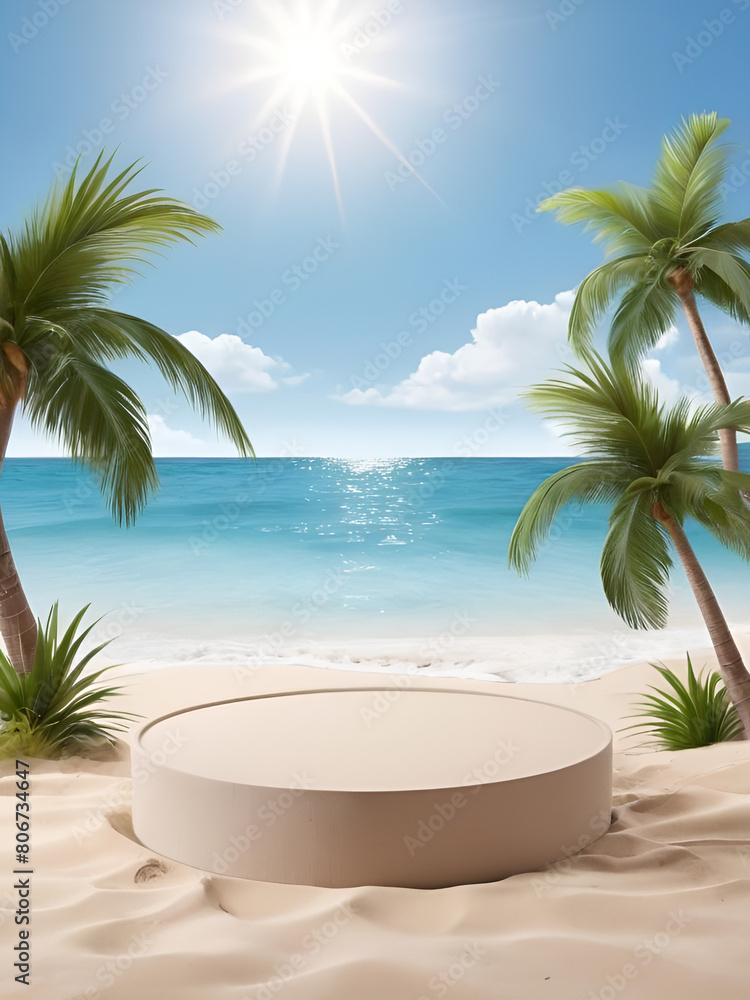 Beach podium background product summer sand display stand sea cosmetic ...
