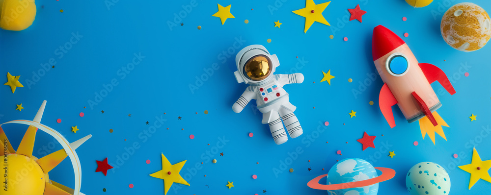 Creative Flat Lay of Space-Themed Objects with Rockets and Stars ...