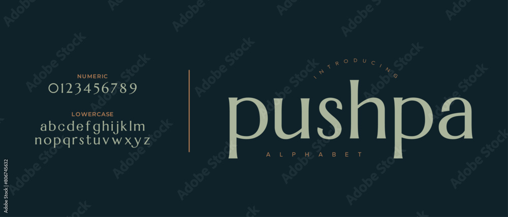 Pushpa elegant font alphabet uppercase lowercase and number. Classic ...
