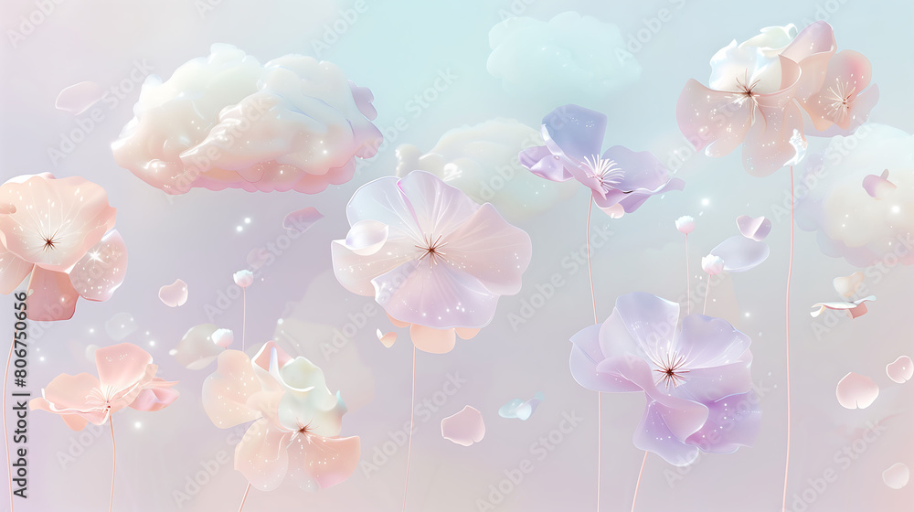 Create a dazzling sticker pack featuring ethereal cloud and delicate ...