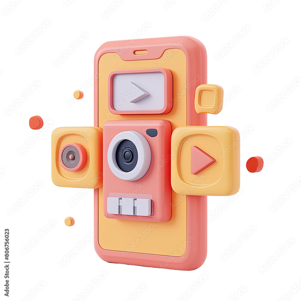 Video and photo gallery on mobile app, 3D style, isolated on white or ...