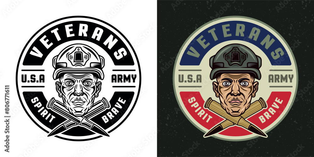 Vetor de American veterans vector emblem with soldier head and two ...