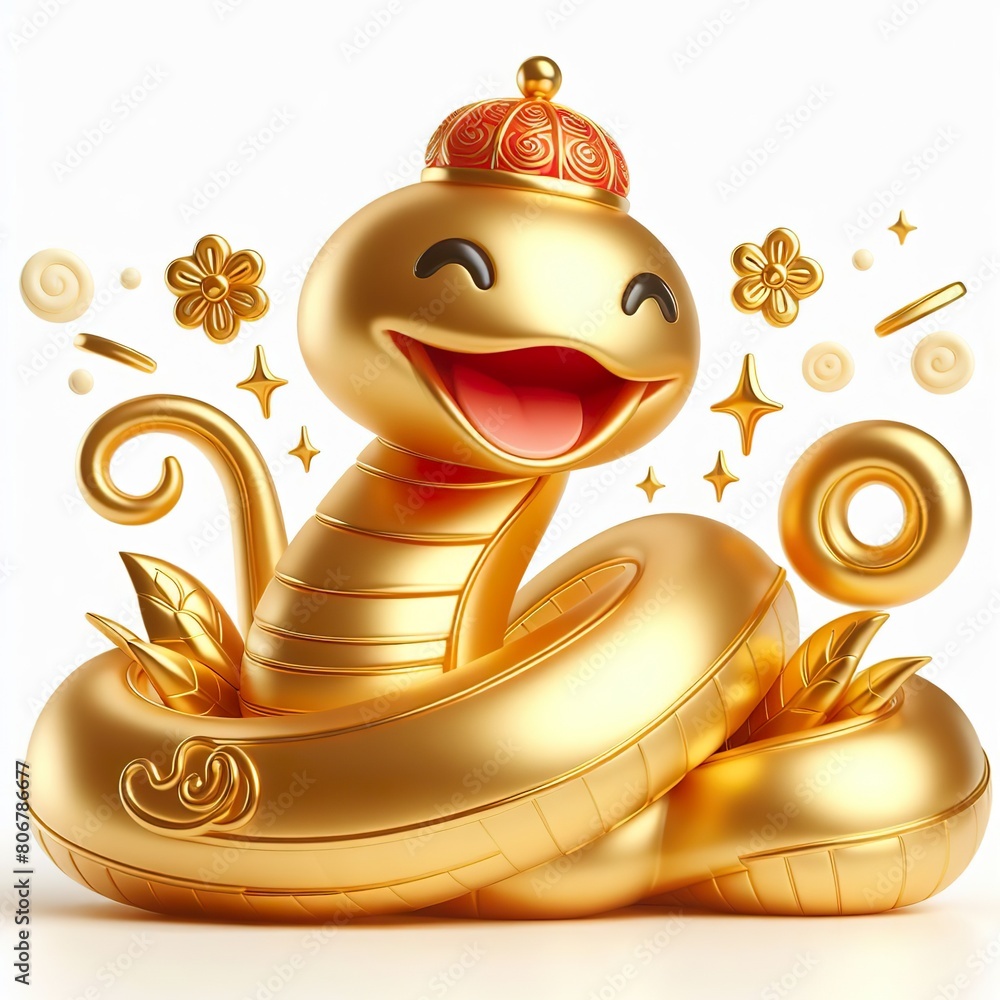 horizontal left to right 3d chinese happy gold snake with happy face ...