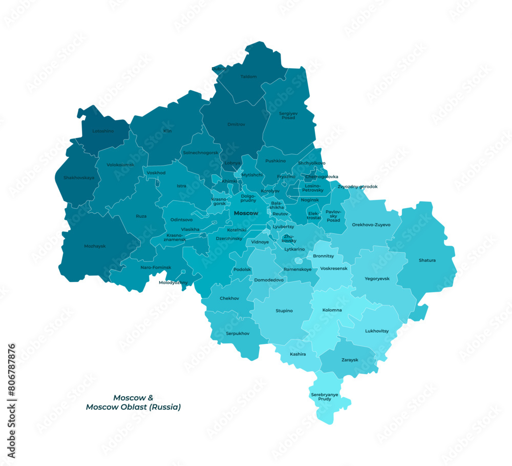 Vector isolated simplified illustration with blue shape of Moscow ...